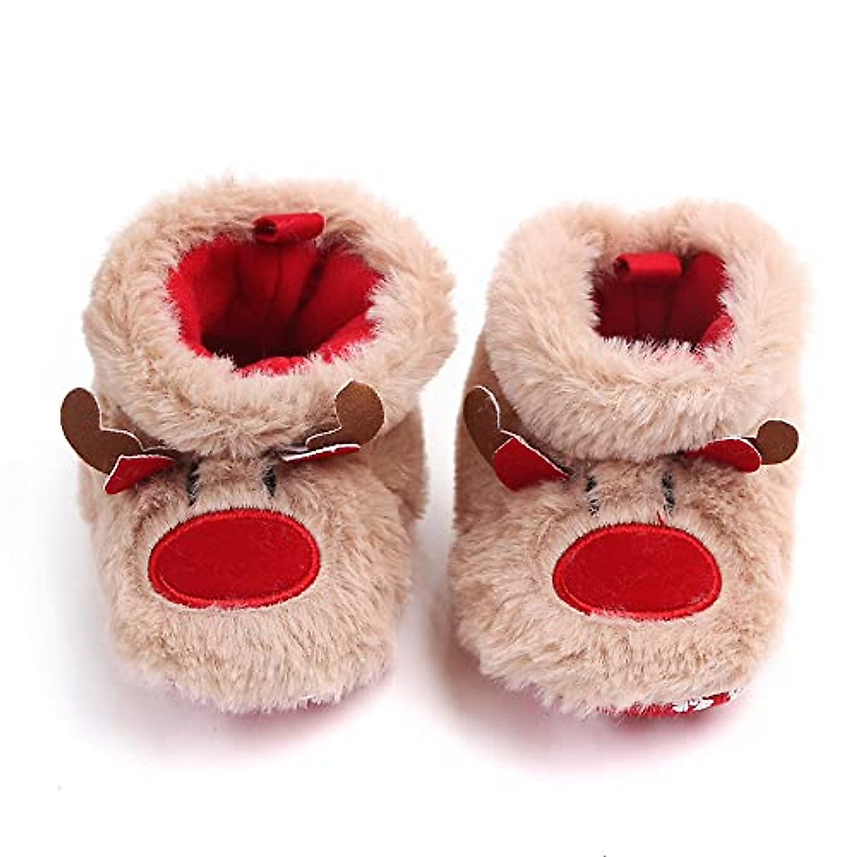 RUIXIA Winter Warm Cute Cartoon Reindeer Elk Cozy Fleece Newborn Baby Booties Soft Sole Prewalker Crib Shoes for Infant Girls Boys, 3-6 Months Infant