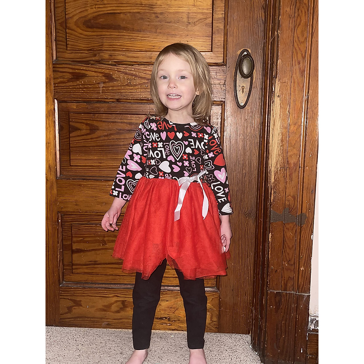 Girls Long Sleeve Valentines Day Tulle Tutu Dresses for Kid and Toddler Red 4 Years