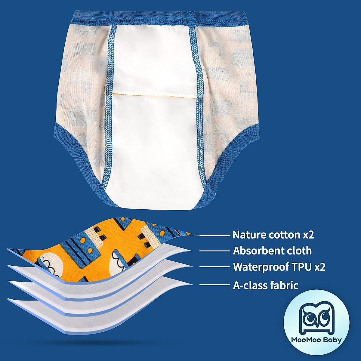 MooMoo Baby 8 Packs Toddler Training Underwear for Boy and Girls Strong Absorbent Cotton Training Pants 4T Blue