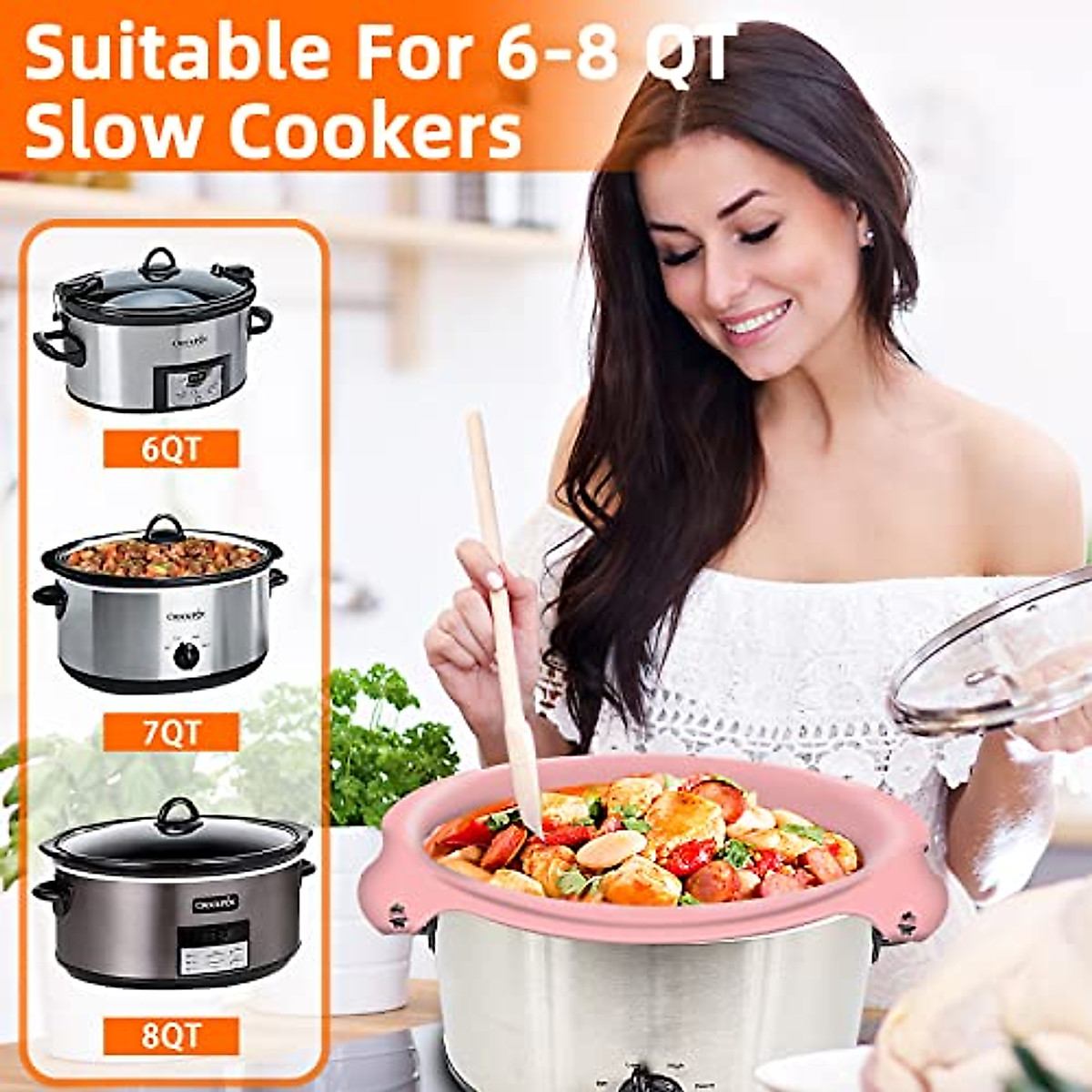 ANDIMEI 3 Pack Silicone Slow Cooker Liners Fit 6, 7, 8 Quarts Oval or Round Crock Pot,Food-grade Reusable Silicone Insert, Leakproof & Dishwasher Safe Slow Cooker Accessories Cooking Divider Liner