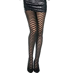Music Legs Women's Zig Zag Waves Spandex Pantyhose, Black, One Size
