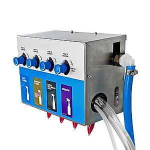 4-Products Spray Bottle, Chemical Proportioner with Wall Rack, Cleaning Chemical Dilution Dispensing Proportioner for Application in Hotel, School, Store, Restaurant, Hospital, 8134-4B-9002