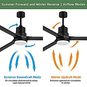 Biukis Ceiling Fans with Lights,Indoor and Outdoor Black Ceiling Fan with Remote Control, 60-inch Modern Ceiling Fans with Reversible DC Motor for Patio Bedroom Living Room