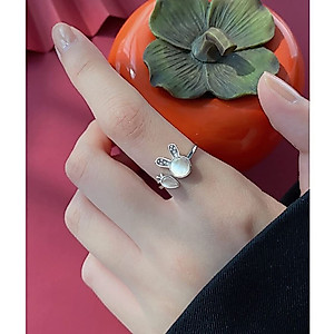 Cute Rabbit Carrot Open Stacking Ring for Women Teen Girls Cubic Zirconia Crystal Cat Eye Stone Bunny Adjustable Statement Knuckle Finger Bands Promise Eternity Rings Dainty Jewelry Gifts Easter