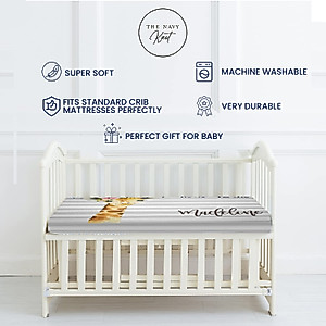 The Navy Knot Personalized Fitted Bed Crib Sheets for Baby - Custom Mattress Sheet for Standard Crib Size - Breathable Bedding Sheets for Girl & Boy Toddler (Baby Boy Giraffe)