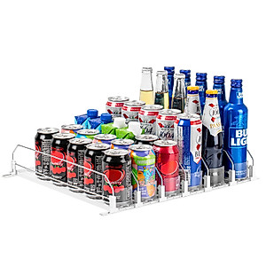 Baraiser Drink Organizer for Fridge, Self-Pushing Soda Can Organizer for Refrigerator, Width Adjustable Pusher Glide, Automatic Drink Dispenser (6 Rows, White)