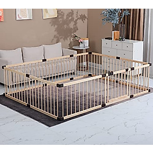 Conabay Large Baby Playpen Play Pen Fence Gate,Baby Safety Wooden Guard Fence Play Area with Door,Baby Kids Barrier Fencing,Baby Birthday Gift (180x240CM)