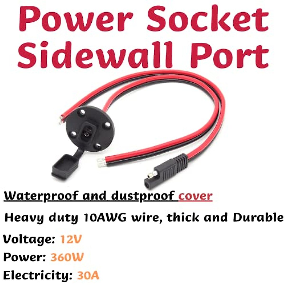 15.8inch 10AWG Power Socket Sidewall Port + 15.8inch 10AWG SAE Extension Cable