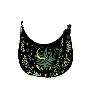 Restyle Herbal Hobo Bag Crescent Moon Stars Fern Leaf Witchy Gothic Embroidered