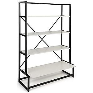Displays2go Portable Shelving Display with 4 Tiers, Floor Standing, Paulownia Wood - White (SMPSU1SU)