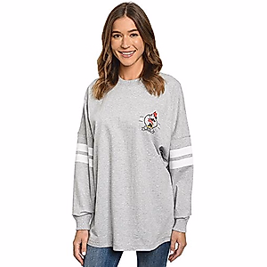 Disney Womens Long Sleeve Jersey Oversized Minnie Mouse (Heather Grey, Large)