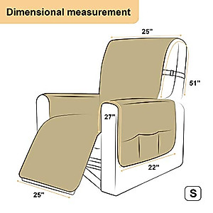 DyFun Recliner Chair Cover Reversible Recliner Cover Slipcover Width to 25" Furniture Protector with Elastic Straps for Living Room Non Slip Washable Cover for Pets Kids Children (Small, Grey)