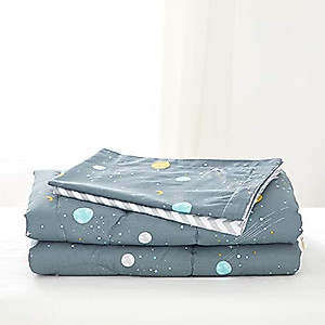 Boys Space Planet Toddler Bedding Set Gray-Green Includes Adorable Quilted Comforter, Fitted Sheet, Top Sheet, and Pillow Case for Boys Bed