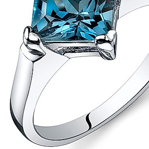 PEORA London Blue Topaz Engagement Ring for Women 925 Sterling Silver, Natural Gemstone, 2 Carats Princess Cut 7mm, Comfort Fit, Size 6