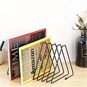 CAXXA 10 Slots Triangle Bookshelf, File Sorter, Metal Wire Magazine Holder, Document Holder, Black