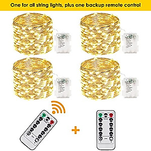 4-Pack 33FT 100 LED Fairy Lights Battery Operated with Remote & Timer, Waterproof String Lights Outdoor Indoor Bedroom Decor, 8 Mode Twinkle Lights for Girl Room Xmas Party Wedding Garden (Warm White)