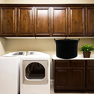 Extra Large Storage Laundry Basket 22" X 16" Cotton Rope Woven Basket for Blanket Basket with Handles for Living Room Toys Storage XXXL (Black)