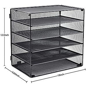 COSYAWN Paper Letter Tray Organizer, 5 Tier Mesh File Tray Desktop Paper Sorter, Black