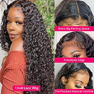 30 Inch Lace Front Wig Human Hair for Black Women 180% Density HD Transparent 13x4 Deep Wave Lace Front Wigs Human Hair Pre Plucked Wet and Wavy Brazilian Curly Glueless Lace Frontal Wigs (30Inch）