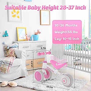 allobebe Baby Balance Bike, Cute Toddler Bikes 12-36 Months Gifts for 1 Year Old Girl Bike to Train Baby from Standing to Running with Adjustable Seat Silent & Soft 3 Wheels