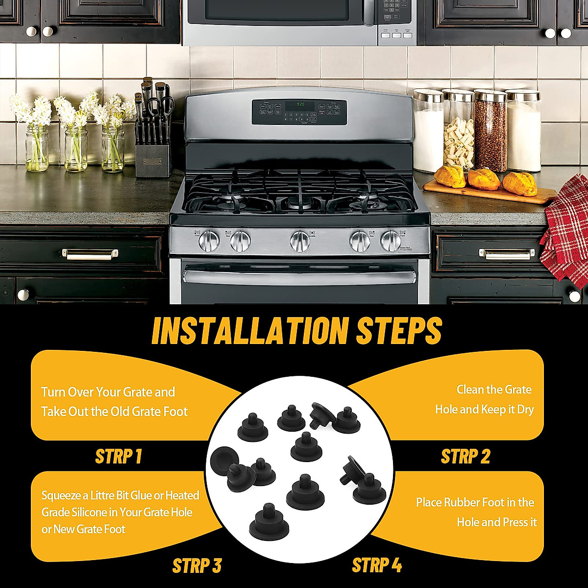 815689 Stove Grate Rubber Feet Replacement for Wolf CT Gas Cooktop, Burner Grate Pad Range Parts GR Series Gas Range Wolf Gas Cooktop Burner Grate Feet Bumpers, Fit for Wolf CT and GR series (12 Pack)
