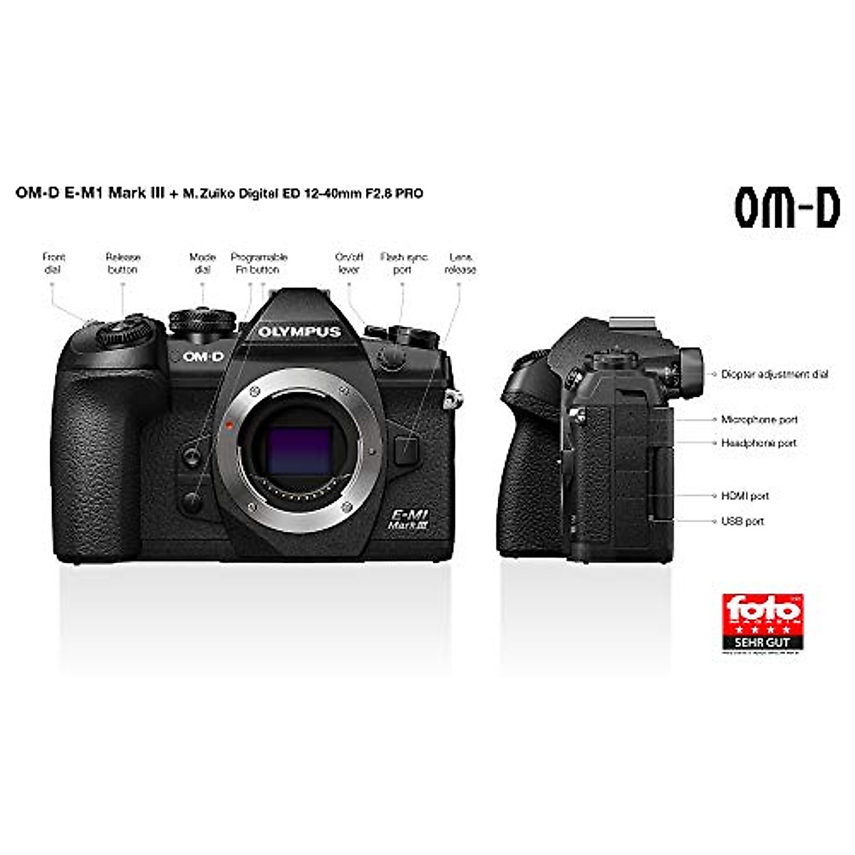 Olympus OM-D E-M1 Mark III Black Body with M.Zuiko Digital ED 12-40mm F2.8 PRO Lens (International Model)