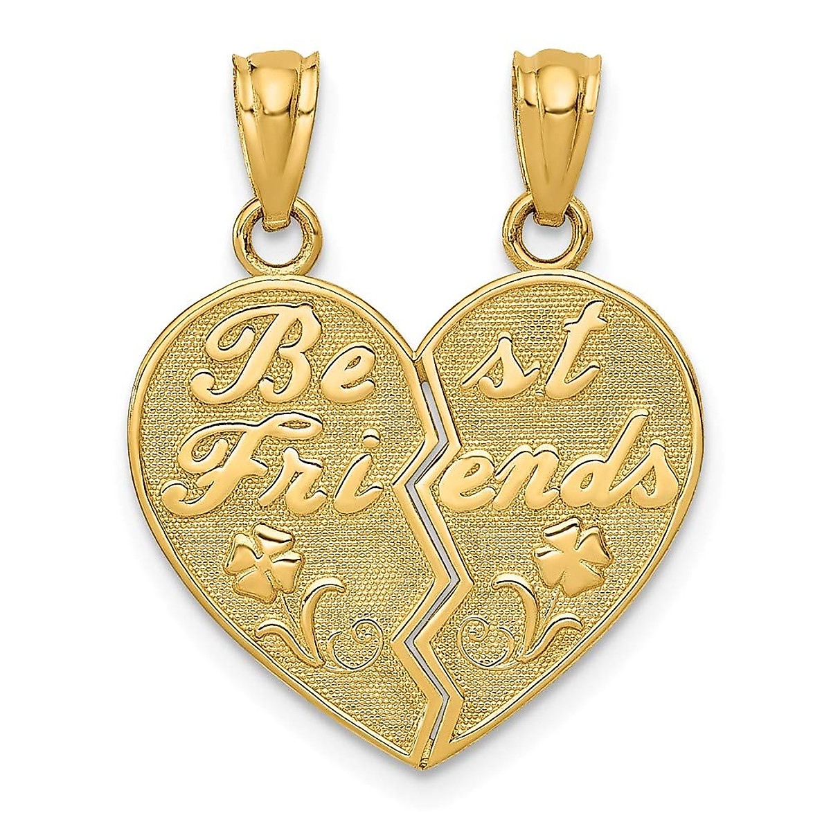 Solid 14k Yellow Gold Best Friends Love Heart Break Apart Pendants (23mm x 18mm)