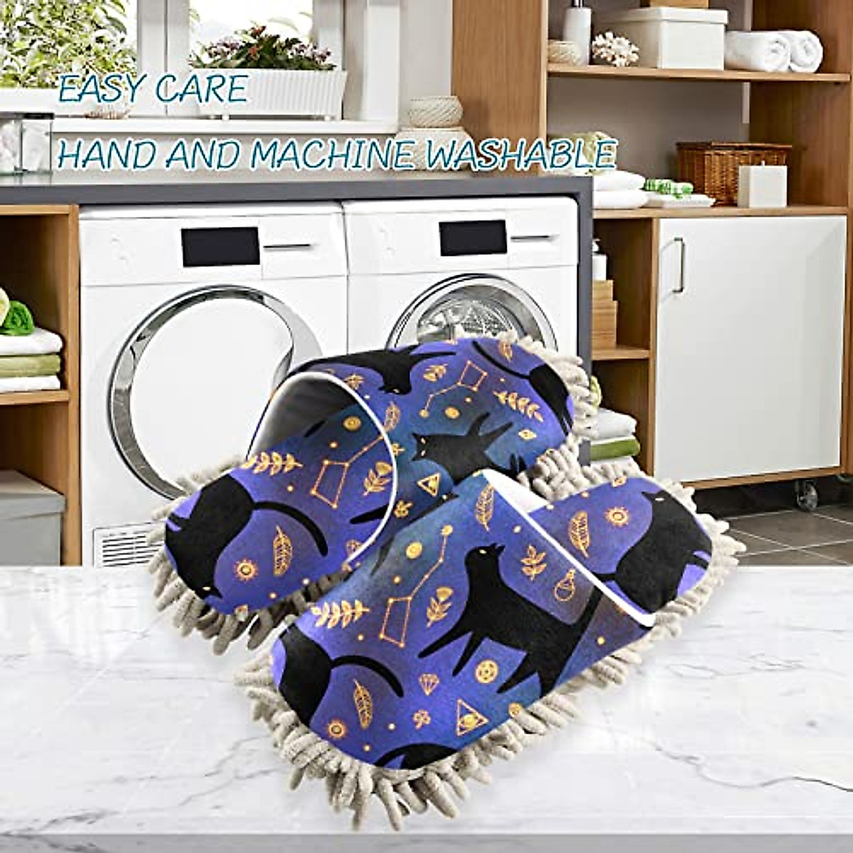 Black Cats Mop Slippers Shoes Cover for Floor Cleaning Washable Dirty Hair Dust Cleaners Microfiber Mop Socks for Office Kitchen House