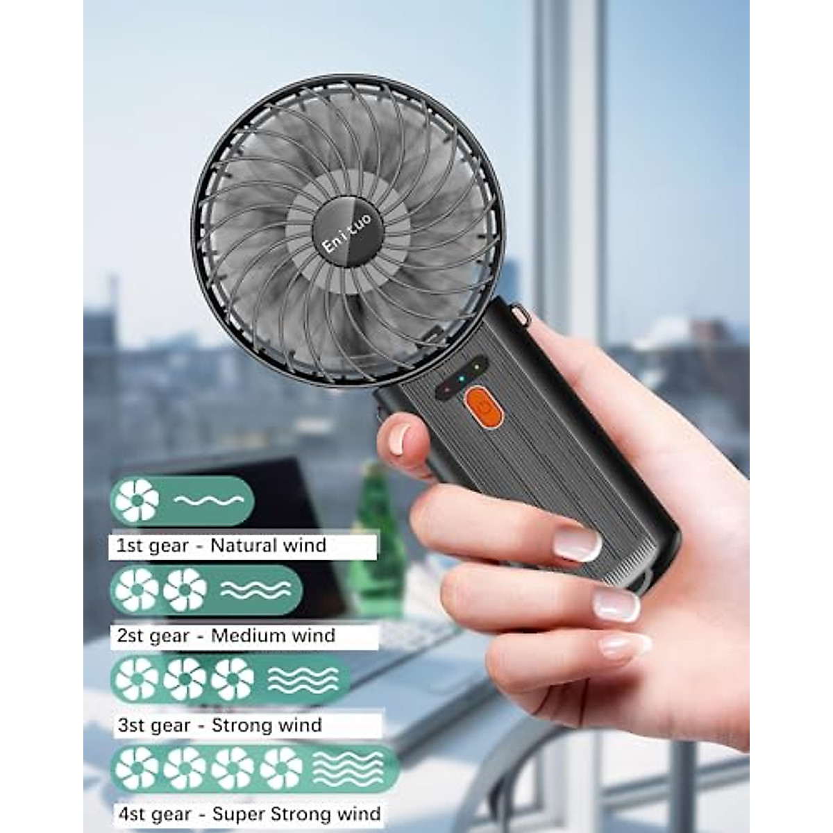 Portable Fan Handheld Fan, Mini Hand Held Fan, 6-15H Cooling Small Personal Fan, 180° Foldable Mini Desk Fan with 4 Quiet Speed, Neck Fan w/Lanyard for Kids Women Men Travel Outdoor Office, Black