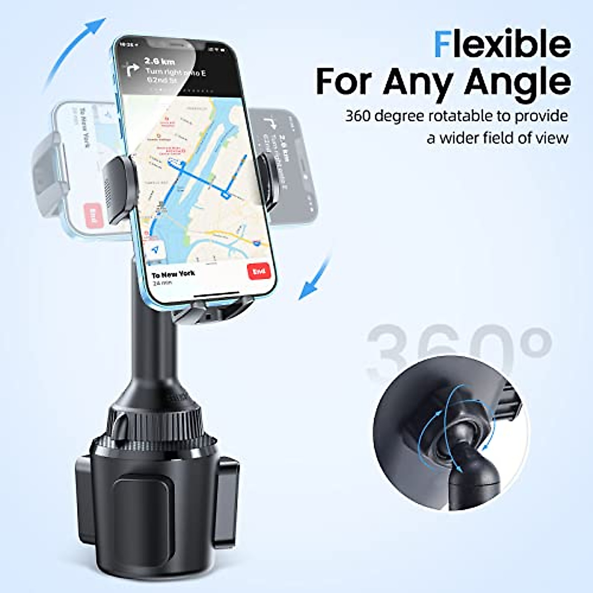 Cup Holder Phone Mount Wireless Car Charger 15W Qi Fast Charging Cup Holder Adjustable Cupholder Phone Holder Charger for Car with QC 3.0 Adapter Compatible with iPhone13/13Pro/Max All Smart Phones