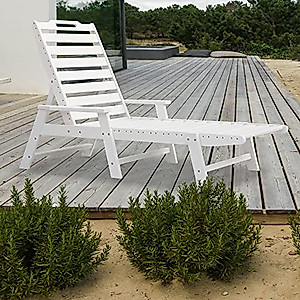 Laurel Canyon Outdoor Chaise Lounge HDPE Recycled Plastic Lounge Chair Patio Lounger Recliner with 5-Position Adjustable Backrest for Patio, Pool, and Deck, White