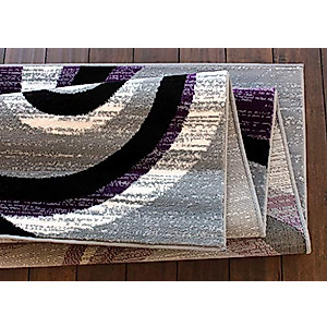 Masada Rugs, Stephanie Collection Area Rug Modern Contemporary Design 1100 Grey White Black Purple (8 Feet X 10 Feet)