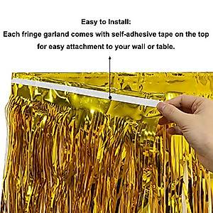 Blukey 10 Feet Long Roll Gold Foil Fringe Garland - Pack of 5 | Shiny Metallic Tassle Banner | Ideal for Parade Floats, Bridal Shower, Bachelorette, Wedding, Birthday | Wall Hanging Fringe Banner