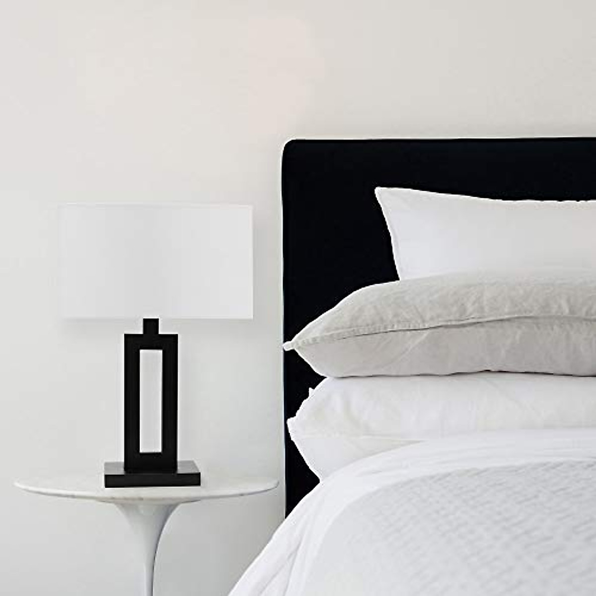 Globe Electric 67045 20" Table Lamp, Matte Black, White Linen Shade, On/Off Socket Rotary Switch, Table Lamp for Living Room, Home Décor, Lamps for Bedrooms, Room Décor, Home Improvement