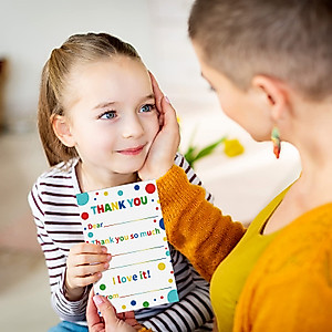 Sherr 200 Pcs Kids Thank You Card with Envelopes Fill in the Blank Rainbow Thank You Notes Birthday Postcard Colorful Dot Cardstock Confetti Appreciation Greeting Gift for Boy Girl Graduation