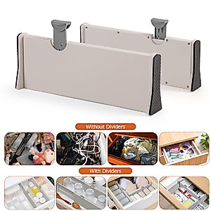 APOCHON 5 Pack Adjustable Drawer Dividers, 4" High, 11-17" Long, Dresser Drawer Divider for Bedroom, Closet, Kitchen, Nursery Organization, Office, Strong & Sturdy Hold, Soft Foam Edges,Beige