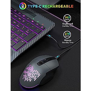 Wireless Keyboard and Mouse Backlit, Wrist Rest, Jiggler Mouse, Phone Holder, Ergo Rechargeable Silent Light Up Combo for Computer, Mac, PC, Laptop, Chromebook - by SABLUTE, Gray