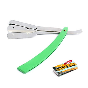 G.S GREEN STRAIGHT BARBER EDGE STEEL RAZOR FOLDING SHAVING KNIFE WITH 11 BLADES RAZORS