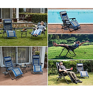 EVER ADVANCED Oversize XL Zero Gravity Recliner Padded Patio Lounger Chair with Adjustable Headrest Support 350lbs, Blue