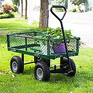 Garden Carts Yard Dump Wagon Cart Lawn Utility Cart Outdoor Steel Heavy Duty Beach Lawn Yard Landscape