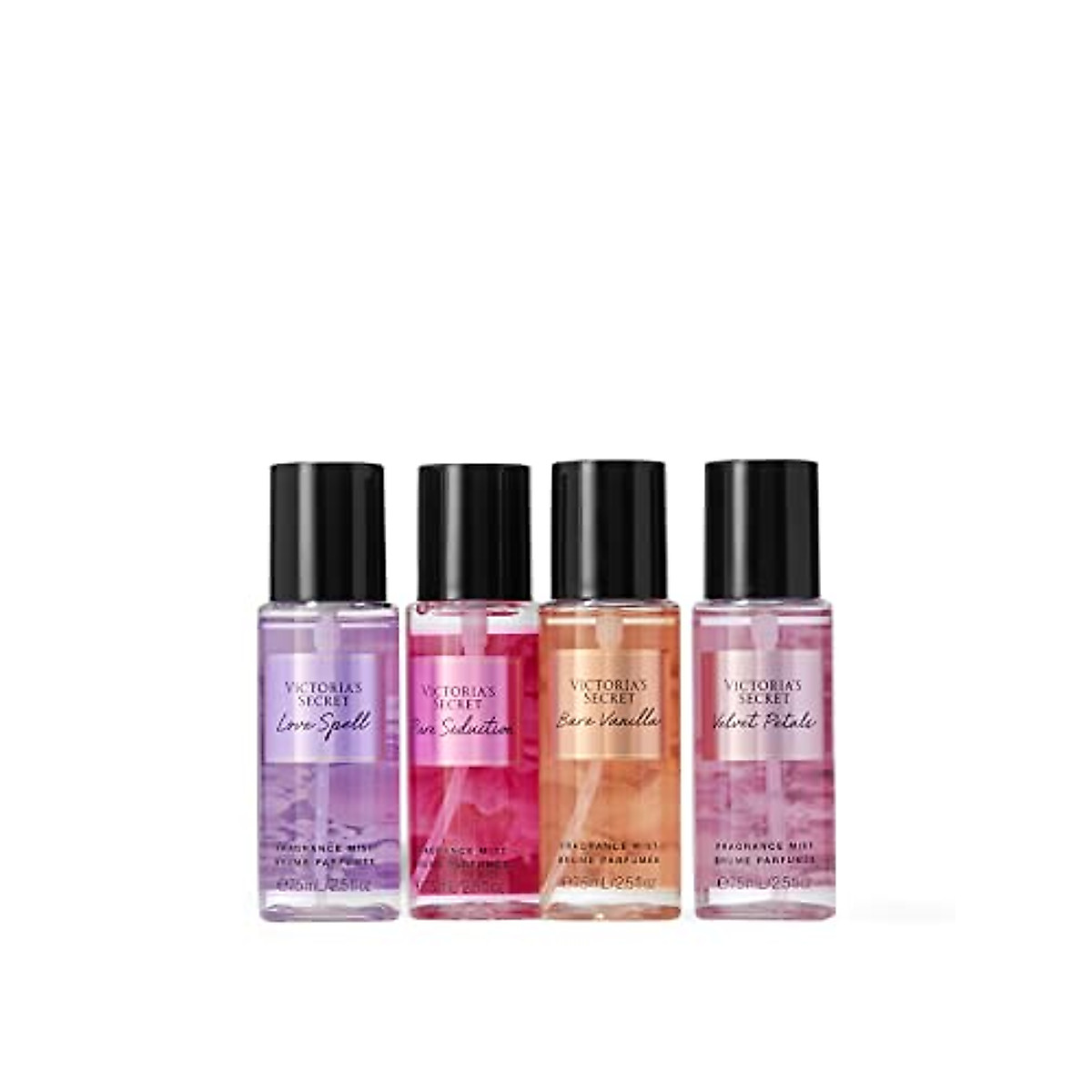 Victoria's Secret Fragrance Mist Collection 4 Piece Mini Mist Gift Set: Love Spell, Pure Seduction, Bare Vanilla, & Velvet Petals