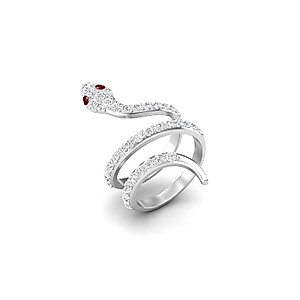 MOONEYE 925 Sterling Silver Snake Ring for Women Vintage Wrap Rings with Natural Ruby & White Topaz Engagement Ring Cobra Snake Rings (Sterling Silver, 7)