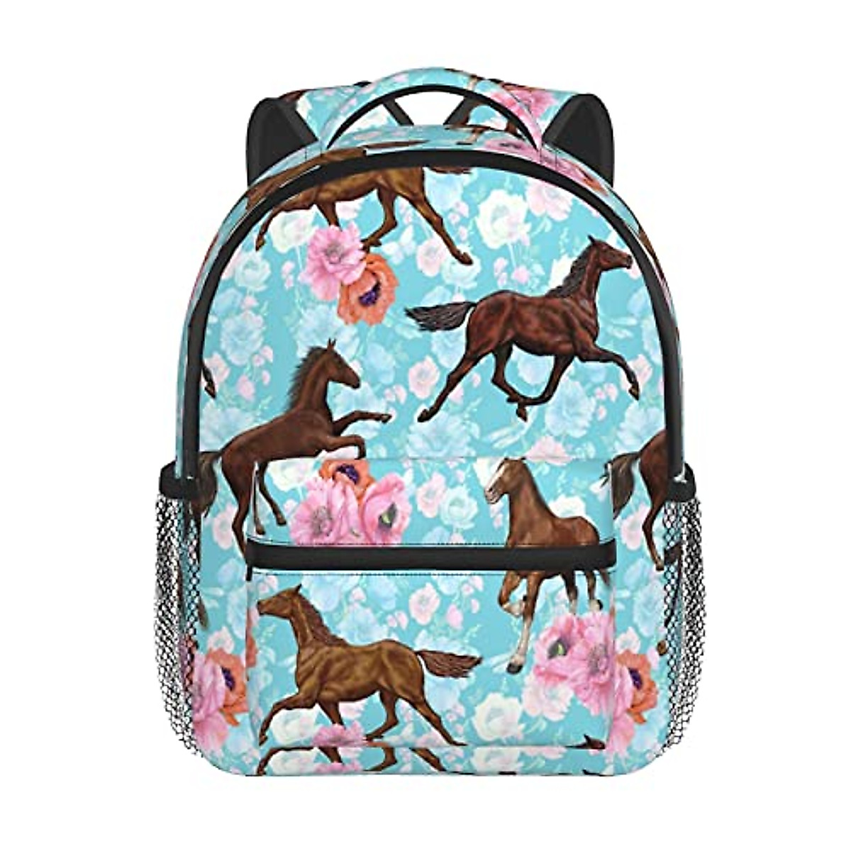 KiuLoam Vintage Horse And Flowers Kids Backpacks For Toddler Boys And Girls Preschool Backpack With Chest Strap 12 Inch