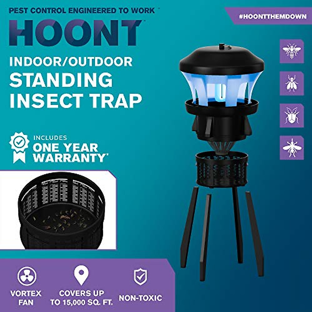 Hoont 35 3-Way Mosquito and Fly, Gnat Trap with Stand - with A Bright UV Light Attractant, and Fan Outdoor and Indoor Bug Killer