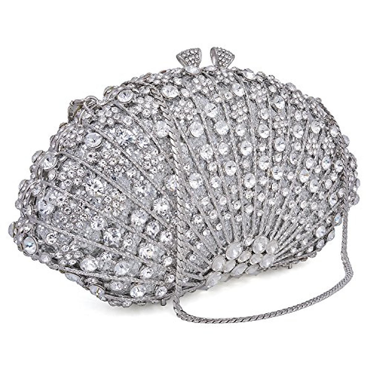 Mossmon Crystal Clutch Women Luxury Rhinestone Evening Bag (Silver)