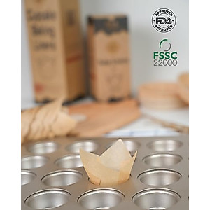 Bake Choice 200pcs Natural Mini Tulip Cupcake Liners for Baking Cups, Unbleached, Greaseproof EU Parchment paper, Mini Tulip Muffin Liners for Party, Christmas, Valentines