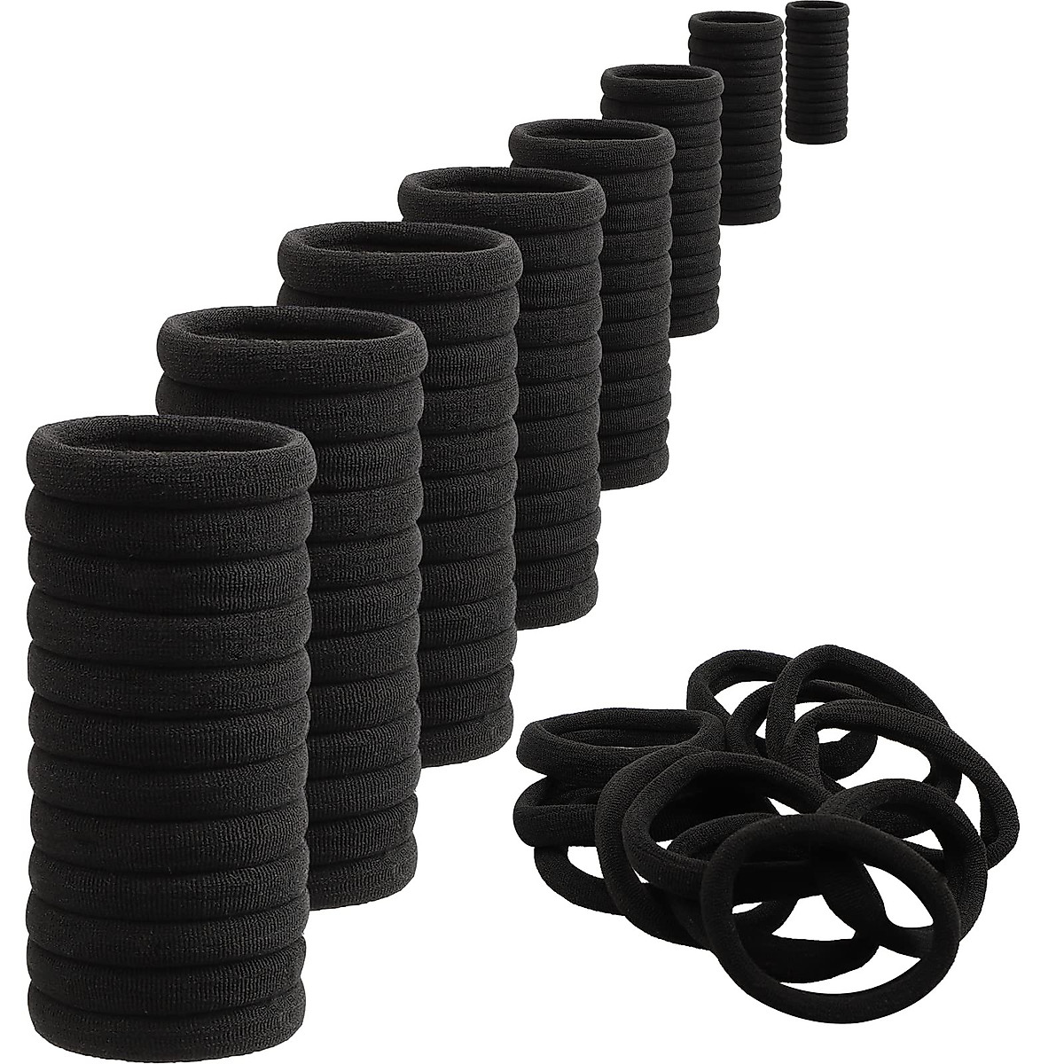 Antye Hair Tie, 100Pcs Black Onyx - Soft Cotton, Seamless Hair Elastic for Thick or Thin Hair, No Snag, Dent or Breakage, Baseball & Tennis Suitable, All Age Friendly