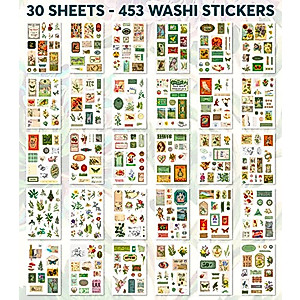 FAYWARE Washi Vintage Stickers for Scrapbooking - Ephemera Sticker Book for Journaling with 453 Botanical Stickers and 20 Scrapbook Papers. Ephemera for Junk Journals, Journaling Supplies for Adults
