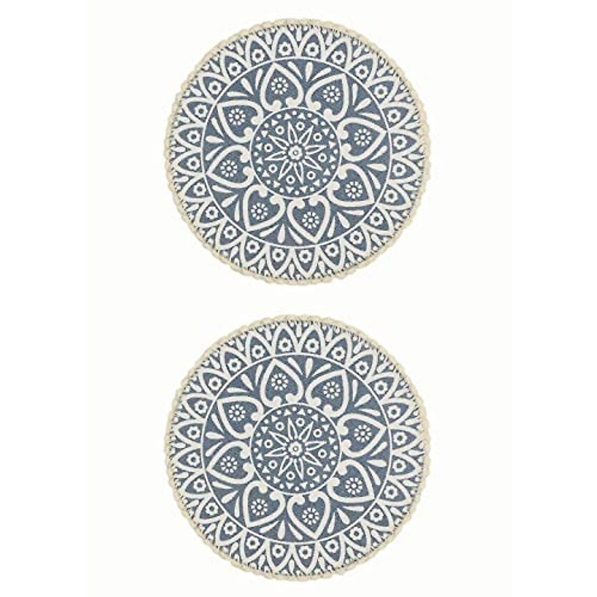 Cotton Table Mats Round Jute Fiber Placemats Grey Washable for Home and Offices Dining Table, Size 38X38 cm (Pack of 2 Pieces)