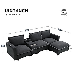 Merax 109" x 57" Modular Sectional Couches Sofa with Console, USB Charging Port, Reading Light, Cup Holder, Storable, Chenille Chaise Lounge for Living Room, Apartment Furniture, Grey